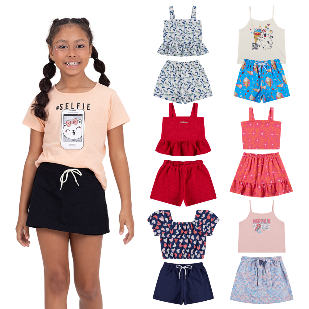Kit Sortido 6 Peças De Roupas Infantil Femininas Verãozinho