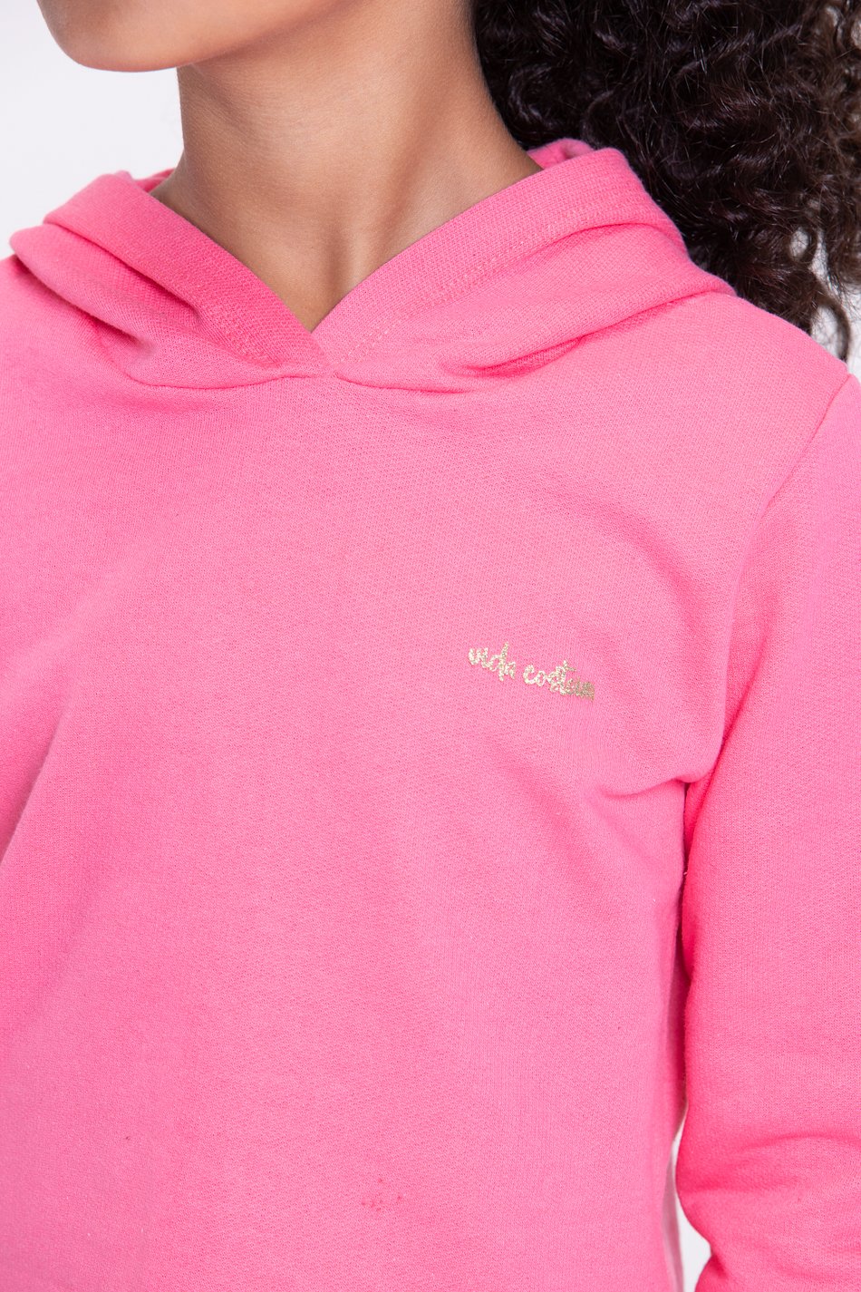 Conjunto Moletom Infantil Cropped com Capuz Rosa